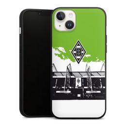 DeinDesign iPhone 14 Handy Premium Silikon H&uuml;lle Handyh&uuml;lle schwarz Case Merchandise Borussia M&ouml;nchengladbach Stadium Silikon Premium Case