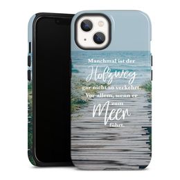 DeinDesign iPhone 13 Handy Panzer Handyh&uuml;lle robuste Outdoor H&uuml;lle Schutzh&uuml;lle gl&auml;nzend Spruch Beach Statement Tough Case