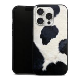 DeinDesign iPhone 15 Pro Handy Slim Case extra d&uuml;nn Silikon Handyh&uuml;lle schwarz H&uuml;lle Animal Look Animal Print Cow Skin Silikon Slim Case