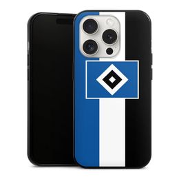 DeinDesign iPhone 15 Pro Handy Slim Case extra d&uuml;nn Silikon Handyh&uuml;lle schwarz H&uuml;lle Stripes Hamburger Sv Hsv Silikon Slim Case