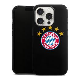 DeinDesign iPhone 15 Pro Handy Slim Case extra d&uuml;nn Silikon Handyh&uuml;lle schwarz H&uuml;lle Star Fcb Fc Bayern M&uuml;nchen Silikon Slim Case