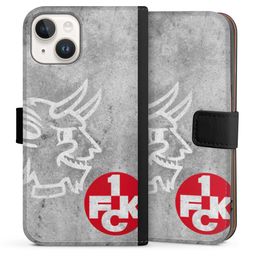 DeinDesign iPhone 14 Handy Klapph&uuml;lle Handyh&uuml;lle aus Kunst Leder schwarz Flip Case 1. Fck Devil 1. Fc Kaiserslautern Sideflip mit Lasche