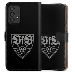 DeinDesign Galaxy A33 5G Handy Klapph&uuml;lle Handyh&uuml;lle aus Kunst Leder schwarz Flip Case Vfb Stuttgart Logo Official Licensed Product Sideflip mit langer Lasche