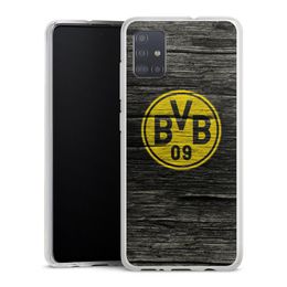 DeinDesign Galaxy A51 Handy Silikon H&uuml;lle Case transparent Handyh&uuml;lle Wooden Look Bvb Borussia Dortmund Silikon Case