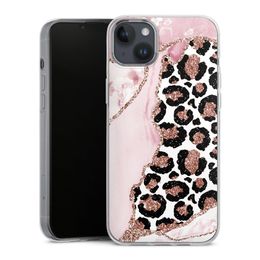 DeinDesign iPhone 14 Plus Handy Silikon H&uuml;lle Case transparent Handyh&uuml;lle Leopard Glitzer Marble Silikon Case