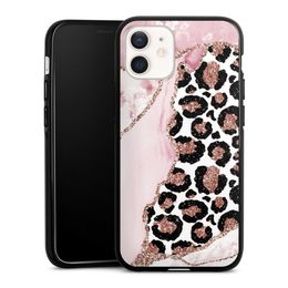 DeinDesign iPhone 12 mini Handy Silikon H&uuml;lle Case schwarz Handyh&uuml;lle Leopard Glitzer Marble