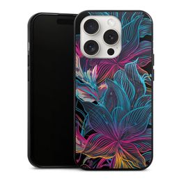 DeinDesign iPhone 15 Pro Handy Slim Case extra d&uuml;nn Silikon Handyh&uuml;lle schwarz H&uuml;lle Colourful Flowers Neon Silikon Slim Case