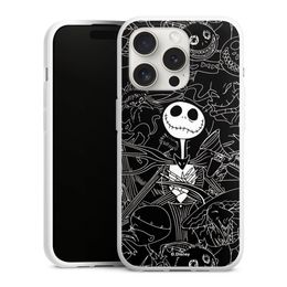 DeinDesign iPhone 15 Pro Handy Silikon H&uuml;lle Case wei&szlig; Handyh&uuml;lle Disney Nightmare Before Christmas Halloween Silikon Case