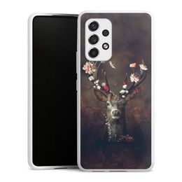 DeinDesign Galaxy A53 5G Handy Silikon H&uuml;lle Case wei&szlig; Handyh&uuml;lle Rehe Reindeer Flowers Silikon Case