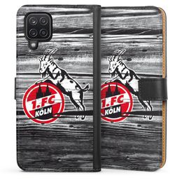 DeinDesign Galaxy A12 Handy Klapph&uuml;lle Handyh&uuml;lle aus Kunst Leder schwarz Flip Case 1. Fc K&ouml;ln Official Licensed Product Wooden Look Sideflip mit langer Lasche