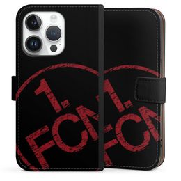DeinDesign iPhone 14 Pro Handy Klapph&uuml;lle Handyh&uuml;lle aus Kunst Leder schwarz Flip Case Texture Merchandise 1. Fcn Sideflip mit langer Lasche
