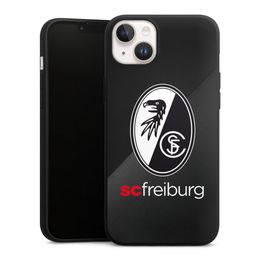 DeinDesign iPhone 14 Handy Premium Silikon H&uuml;lle Handyh&uuml;lle schwarz Case Sc Freiburg Lettering Logo Silikon Premium Case