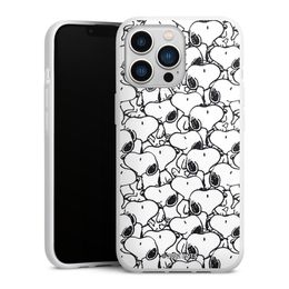 DeinDesign iPhone 13 Pro Handy Silikon H&uuml;lle Case wei&szlig; Handyh&uuml;lle Peanuts Snoopy Muster Silikon Case