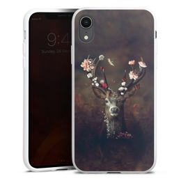 DeinDesign iPhone Xr Handy Silikon H&uuml;lle Case wei&szlig; Handyh&uuml;lle Reindeer Flowers Rehe Silikon Case