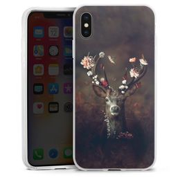 DeinDesign iPhone Xs Max Handy Silikon H&uuml;lle Case transparent Handyh&uuml;lle Reindeer Flowers Rehe Silikon Case