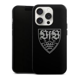 DeinDesign iPhone 15 Pro Handy Slim Case extra d&uuml;nn Silikon Handyh&uuml;lle schwarz H&uuml;lle Official Licensed Product Vfb Stuttgart Logo Silikon Slim Case