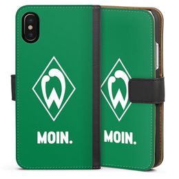 DeinDesign iPhone X Handy Klapph&uuml;lle Handyh&uuml;lle aus Kunst Leder schwarz Flip Case Moin Official Licensed Product Sv Werder Bremen Sideflip mit langer Lasche