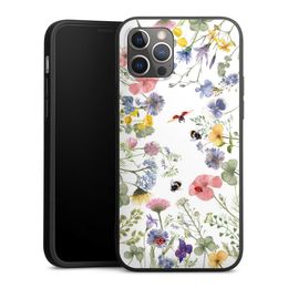 DeinDesign iPhone 12 Pro Handy Premium Silikon H&uuml;lle Handyh&uuml;lle schwarz Case Flowers Bee Muster Silikon Premium Case