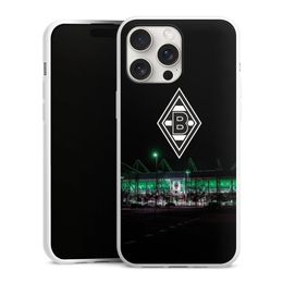 DeinDesign iPhone 15 Pro Max Handy Silikon H&uuml;lle Case wei&szlig; Handyh&uuml;lle Borussia M&ouml;nchengladbach Official Licensed Product Stadium Silikon Case