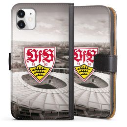 DeinDesign iPhone 11 Handy Klapph&uuml;lle Handyh&uuml;lle aus Kunst Leder schwarz Flip Case Official Licensed Product Vfb Stuttgart Stadium Sideflip mit Lasche