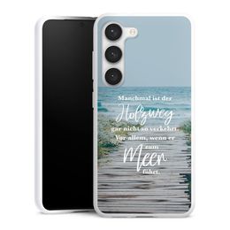 DeinDesign Galaxy S23 Handy Silikon H&uuml;lle Case wei&szlig; Handyh&uuml;lle Statement Beach Spruch Silikon Case