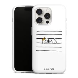 DeinDesign iPhone 15 Pro Handy Silikon H&uuml;lle Case wei&szlig; Handyh&uuml;lle Snoopy Dog Peanuts Silikon Case