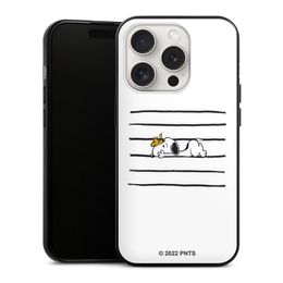 DeinDesign iPhone 15 Pro Handy Slim Case extra d&uuml;nn Silikon Handyh&uuml;lle schwarz H&uuml;lle Snoopy Dog Peanuts Silikon Slim Case