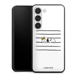 DeinDesign Galaxy S23 Handy Premium Silikon H&uuml;lle Handyh&uuml;lle schwarz Case Snoopy Dog Peanuts Silikon Premium Case