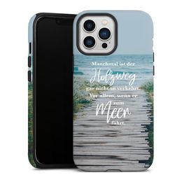 DeinDesign iPhone 13 Pro Max Handy Panzer Handyh&uuml;lle robuste Outdoor H&uuml;lle Schutzh&uuml;lle matt Spruch Beach Statement Tough Case