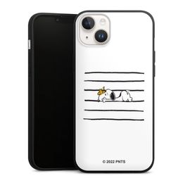 DeinDesign iPhone 14 Handy Premium Silikon H&uuml;lle Handyh&uuml;lle schwarz Case Snoopy Dog Peanuts Silikon Premium Case