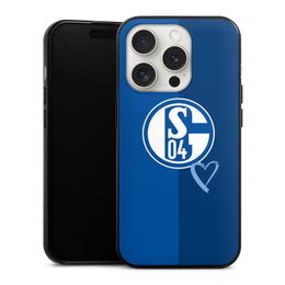 DeinDesign iPhone 15 Pro Handy Slim Case extra d&uuml;nn Silikon Handyh&uuml;lle schwarz H&uuml;lle Heart Schalke 04 Fc Schalke 04 Silikon Slim Case