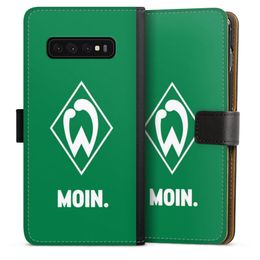 DeinDesign Galaxy S10 Plus Handy Klapph&uuml;lle Handyh&uuml;lle aus Kunst Leder schwarz Flip Case Moin Official Licensed Product Sv Werder Bremen Sideflip mit Lasche