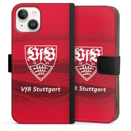 DeinDesign iPhone 14 Handy Klapph&uuml;lle Handyh&uuml;lle aus Kunst Leder schwarz Flip Case Stadium Official Licensed Product Vfb Stuttgart Sideflip mit Lasche