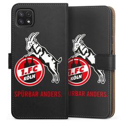 DeinDesign Galaxy A22 5G Handy Klapph&uuml;lle Handyh&uuml;lle aus Kunst Leder schwarz Flip Case Official Licensed Product Transparent 1. Fc K&ouml;ln Sideflip mit langer 