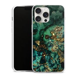 DeinDesign iPhone 15 Pro Max Handy Silikon H&uuml;lle Case wei&szlig; Handyh&uuml;lle Muster Glitzer Marble Silikon Case