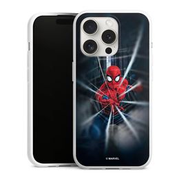 DeinDesign iPhone 15 Pro Handy Silikon H&uuml;lle Case wei&szlig; Handyh&uuml;lle Kinofilm Marvel Spiderman Silikon Case