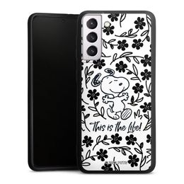 DeinDesign Galaxy S21 5G Handy Premium Silikon H&uuml;lle Handyh&uuml;lle schwarz Case Peanuts Flowers Snoopy Silikon Premium Case