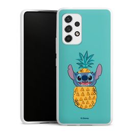 DeinDesign Galaxy A53 5G Handy Silikon H&uuml;lle Case wei&szlig; Handyh&uuml;lle Pineapple Lilo & Stitch Disney Silikon Case