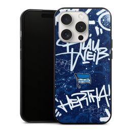 DeinDesign iPhone 15 Pro Handy Slim Case extra d&uuml;nn Silikon Handyh&uuml;lle schwarz H&uuml;lle Official Licensed Product Hertha Bsc Graffiti Silikon Slim Case