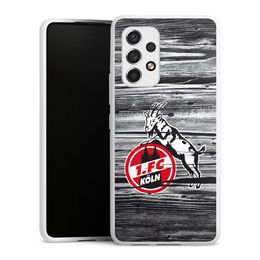 DeinDesign Galaxy A53 5G Handy Silikon H&uuml;lle Case wei&szlig; Handyh&uuml;lle 1. Fc K&ouml;ln Official Licensed Product Wooden Look Silikon Case