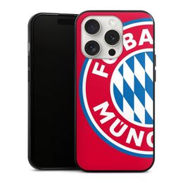 DeinDesign iPhone 15 Pro Handy Slim Case extra d&uuml;nn Silikon Handyh&uuml;lle schwarz H&uuml;lle Official Licensed Product Fcb Fc Bayern M&uuml;nchen Silikon Slim Case