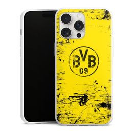 DeinDesign iPhone 15 Pro Max Handy Silikon H&uuml;lle Case wei&szlig; Handyh&uuml;lle Bvb Official Licensed Product Borussia Dortmund Silikon Case
