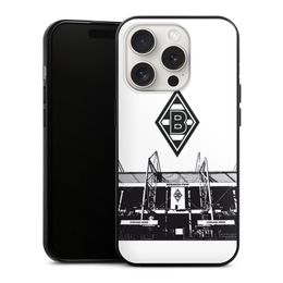 DeinDesign iPhone 15 Pro Handy Slim Case extra d&uuml;nn Silikon Handyh&uuml;lle schwarz H&uuml;lle Stadium Die Fohlen Borussia M&ouml;nchengladbach Silikon Slim Case