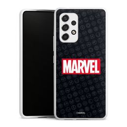 DeinDesign Galaxy A53 5G Handy Silikon H&uuml;lle Case wei&szlig; Handyh&uuml;lle Logo Comic Marvel Silikon Case