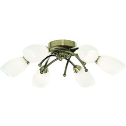 Opera - 6 Light Flush Multi Arm Deckenleuchte Antik Messing und Opalglas, G9 - Searchlight