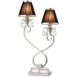 Interiors Oksana Nickel - 2 Light Twin Tischlampe polierte Nickelplatte mit schwarzen Schirmen, E14