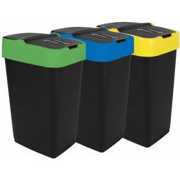 Spetebo - Abfalleimer mit Schwingdeckel - 3er Set / 35 Liter - Abfall Sammler Behälter Mülleimer grün gelb blau