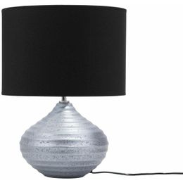 Beliani Tischlampe Silber Keramik 42 cm Stoffschirm Schwarz Vasenform Kabel mit Schalter Modernes Design - Silber