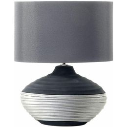 Beliani Tischlampe Schwarz und Silber Porzellanfuß Stoffschirm Grau langes Kabel mit Schalter Modern Glamourös - Grau