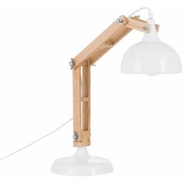 Beliani Büroleuchte Weiß Holzgestell und Schirm verstellbar langes Kabel mit Schalter Moderner Look - Heller Holzfarbton